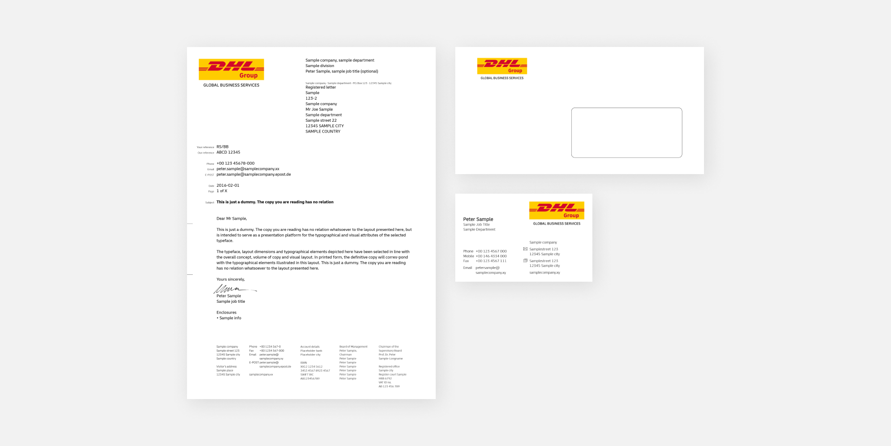 The layout of the DHL Group GBS letterhead follows the basic guidelines ...