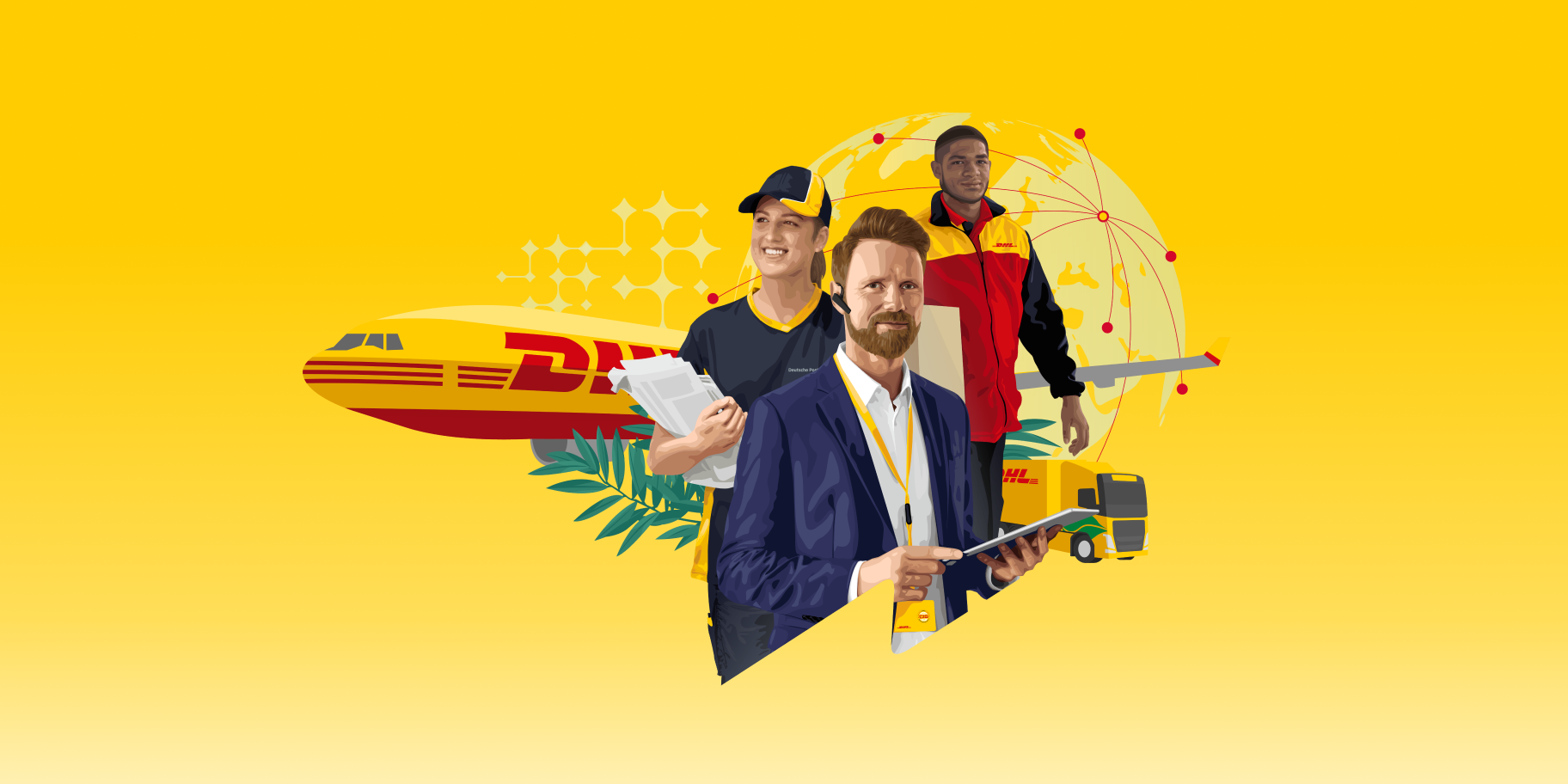 DHL Group key visual on Postyellow gradient