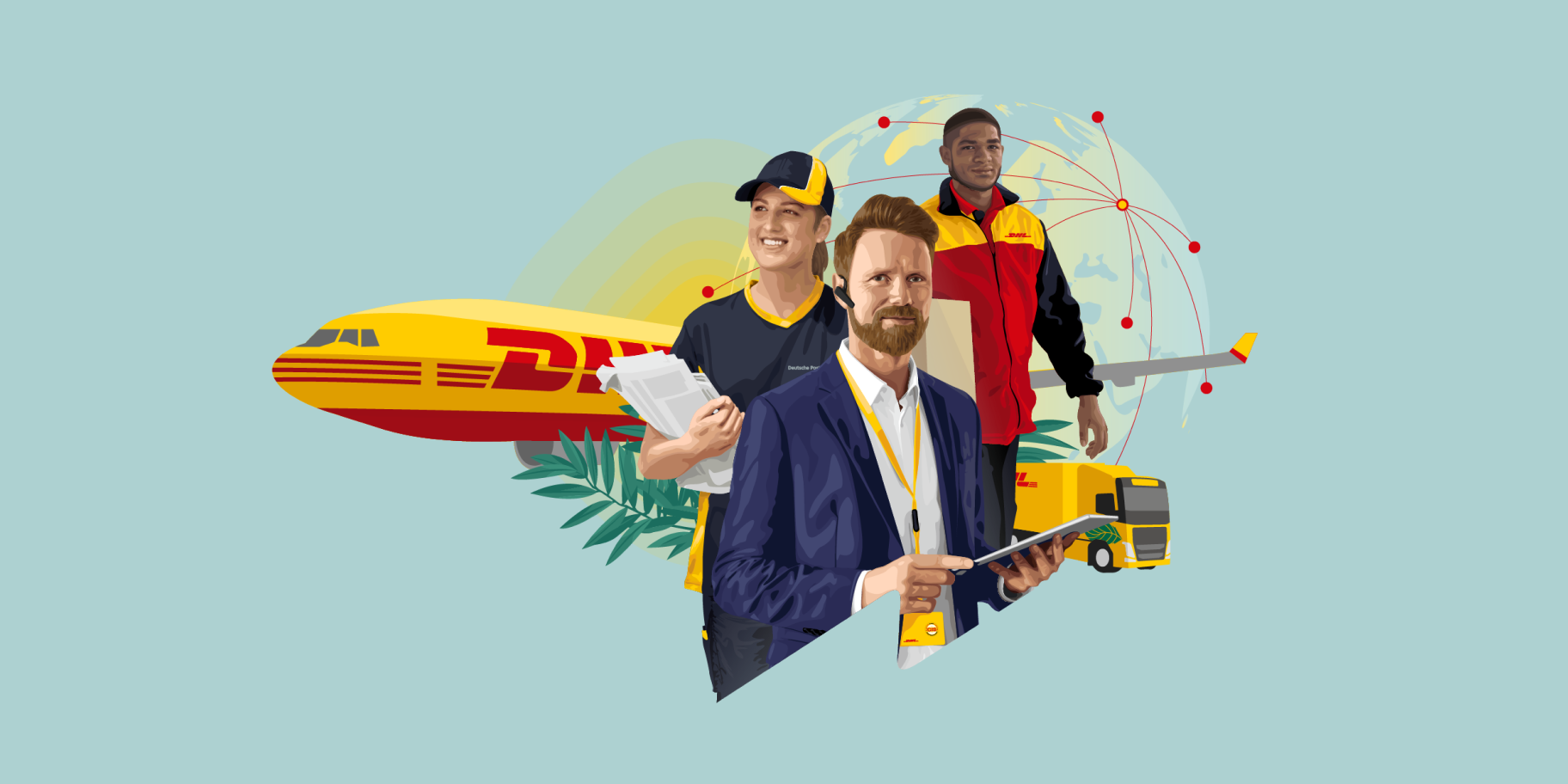 DHL Group key visual on a light (soothing) background