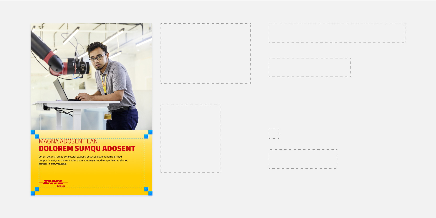 Insert the logo and text in the type area. Use the base unit to check ...