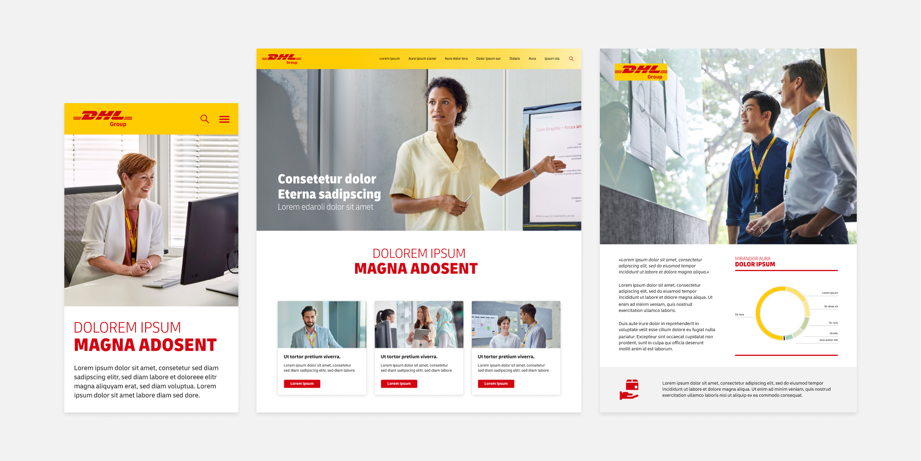 Place text, info boxes, cards, and other elements within the sections ...