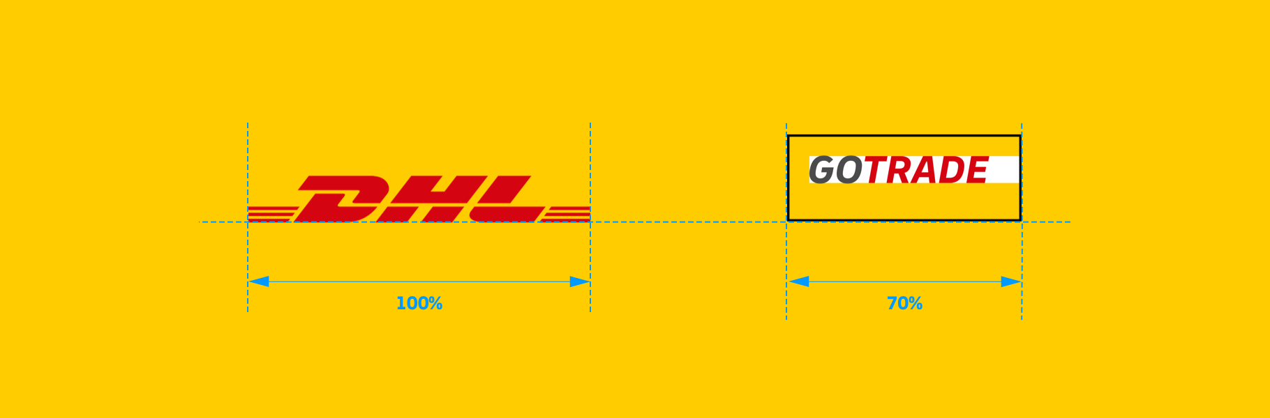Size of the DHL logo without brand field compared with the GoTrade logo.
