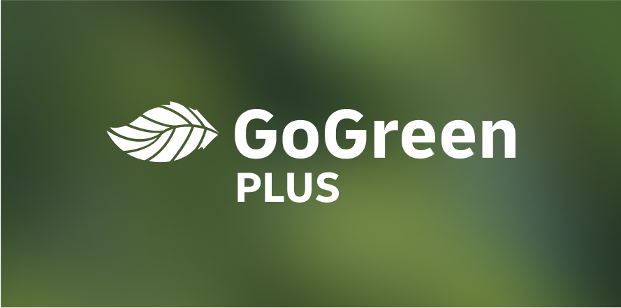 GoGreen Plus logo in white: for dark backgrounds (e.g., images)