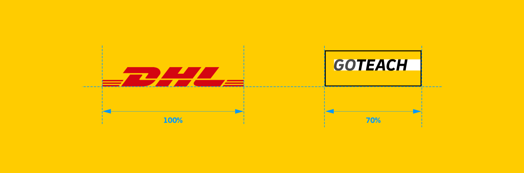 Size of the DHL logo without brand field compared with the GoTeach logo.