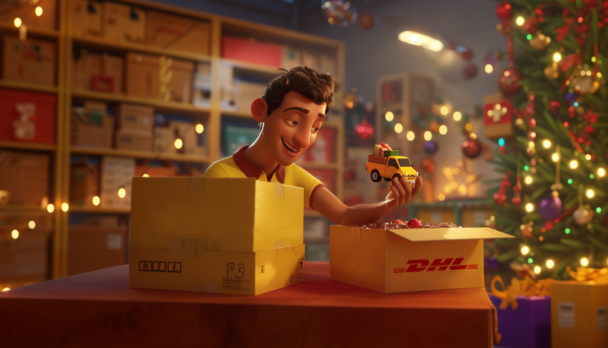 Midjourney: Animated character of a brown DHL employee, wearing a ...