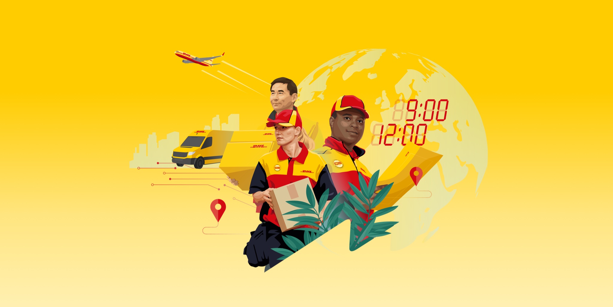 DHL Express Key Visual auf postgelbem Verlauf