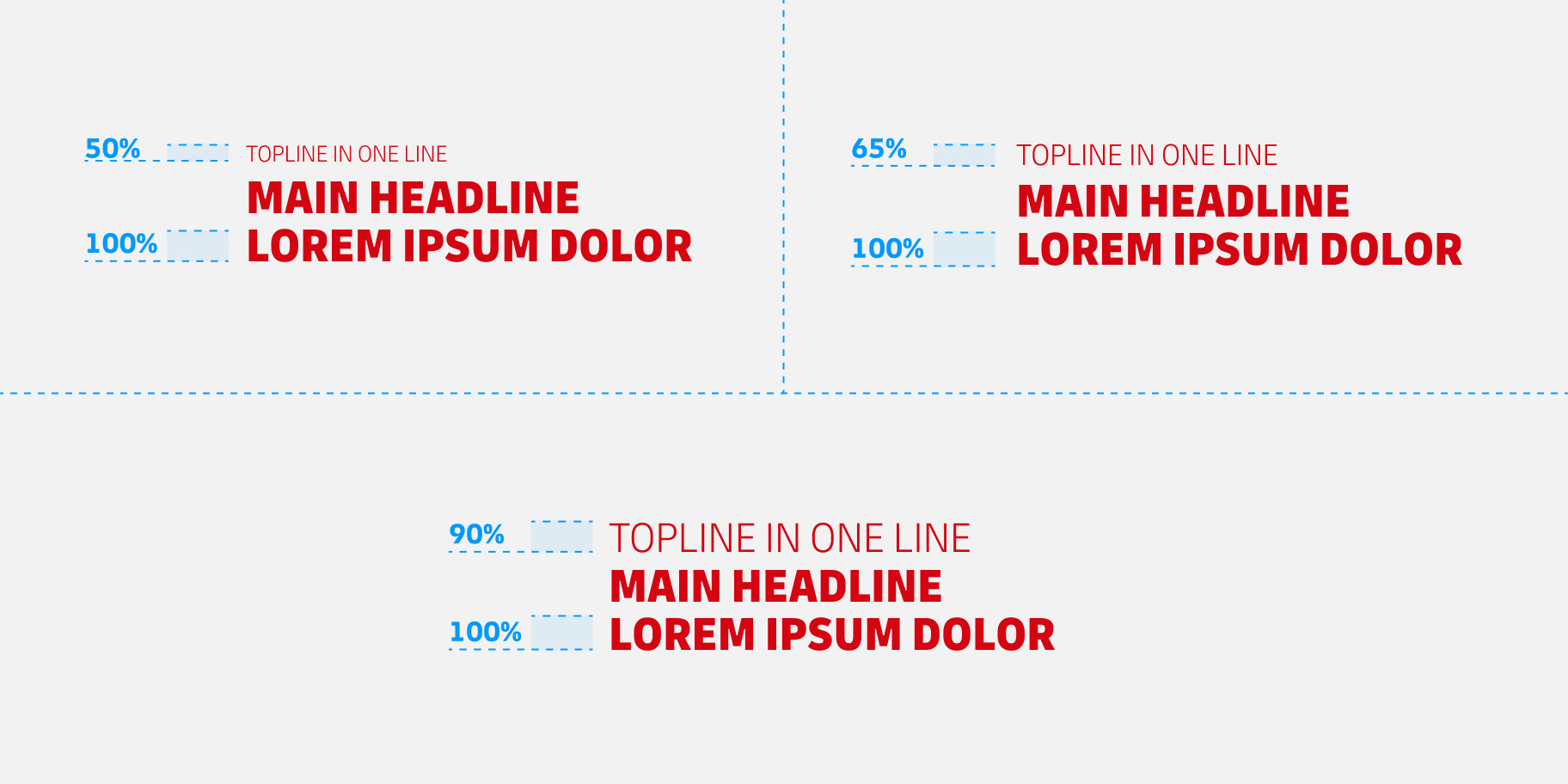 Recommended font size ratios for uppercase headlines and toplines.
