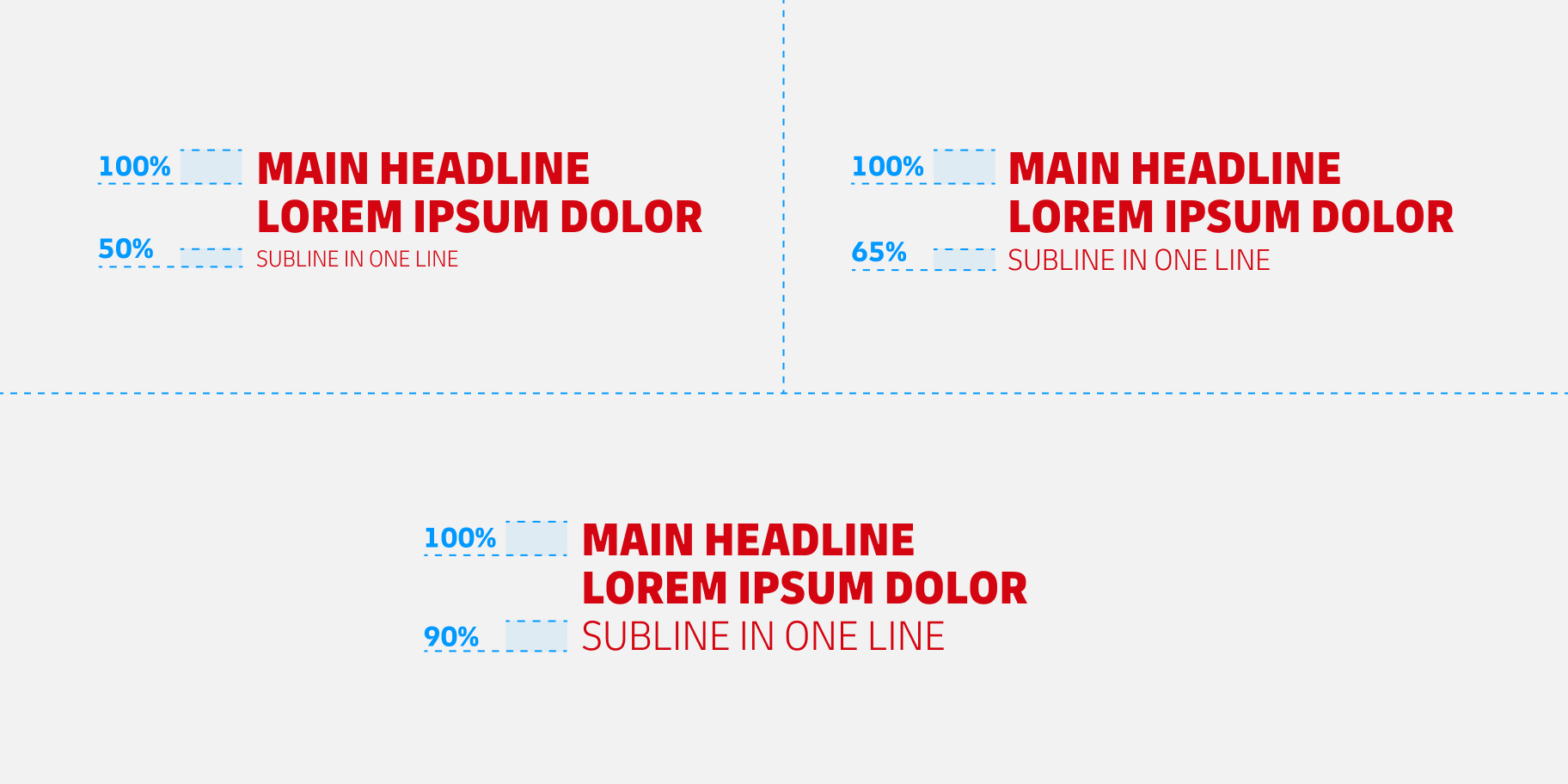Recommended font size ratios for uppercase headlines and sublines.
