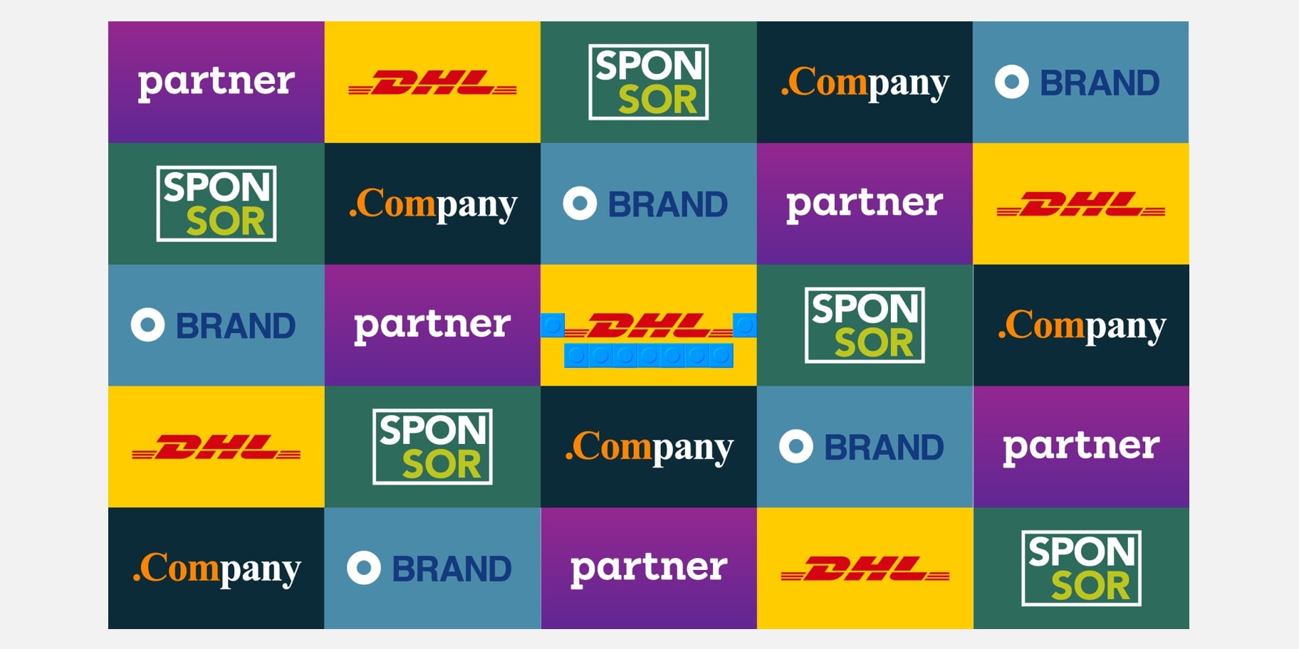 Logo on a backdrop with predefined color fields with no space between ...