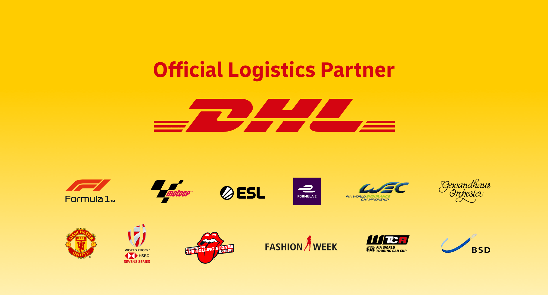 DHL logo with Official Logistics Partner descriptor and partner logos ...